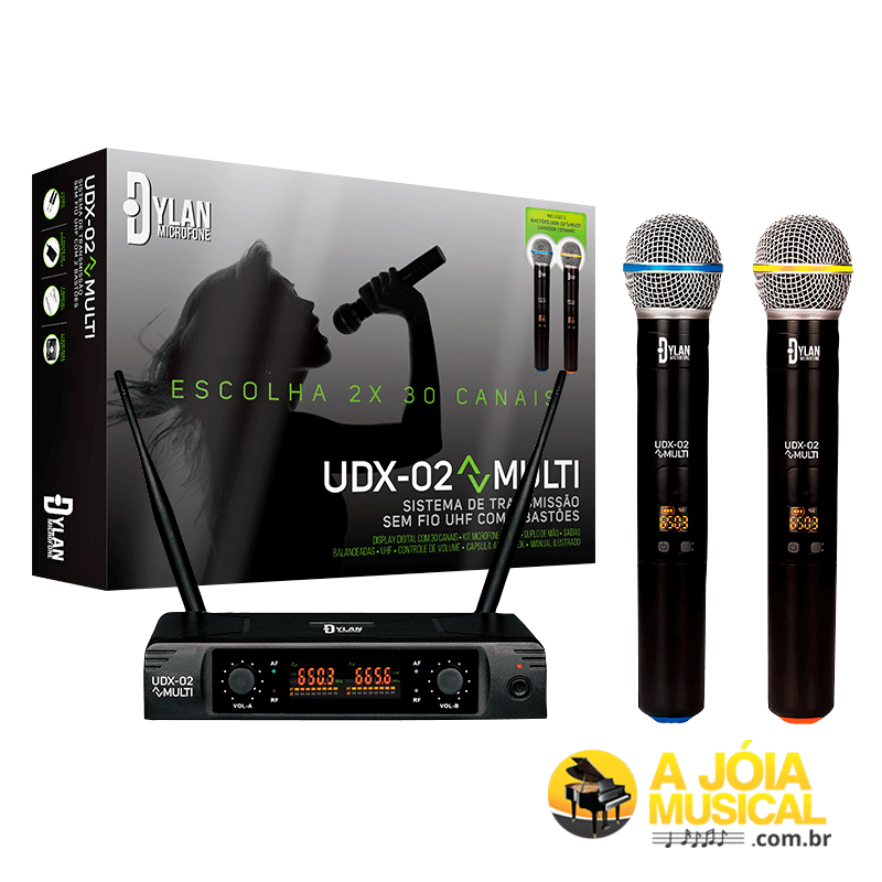 Microfone Dylan Sem Fio UDX-02 Multi Duplo Microfone Dylan Sem Fio UDX-02 Multi Duplo