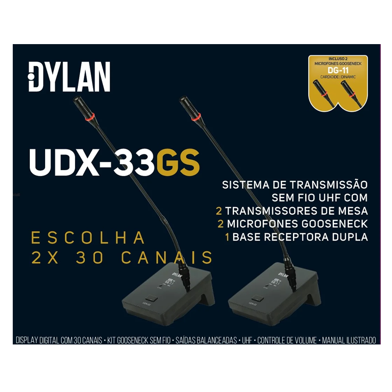 Microfone Dylan Sem Fio UDX-33GS Com Kit Gooseneck Microfone Dylan Sem Fio UDX-33GS Com Kit Gooseneck