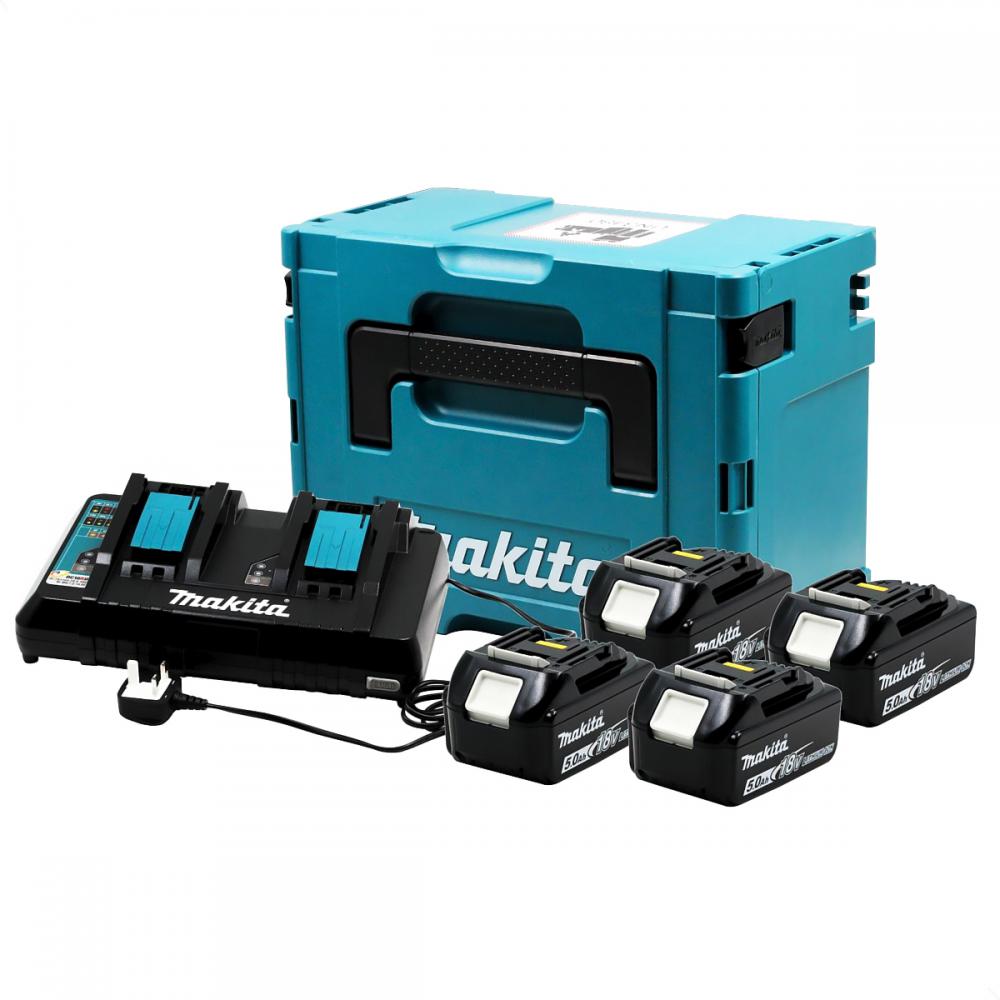 Kit Carregador Duplo DC18RD com 4 Baterias 18V 5,0Ah e Maleta MKP3PT184 - Makita