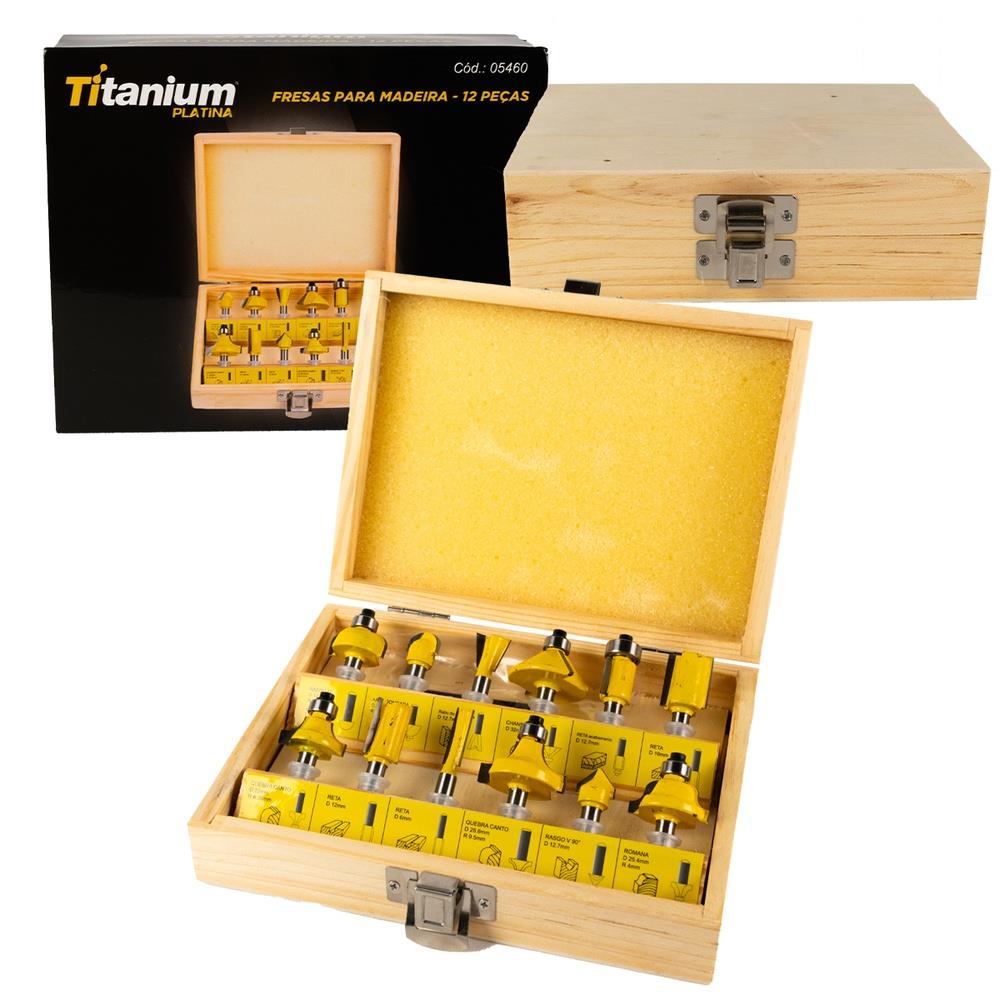 Conjunto Fresas Para Tupia Madeira 12 Peças Titanium 05460