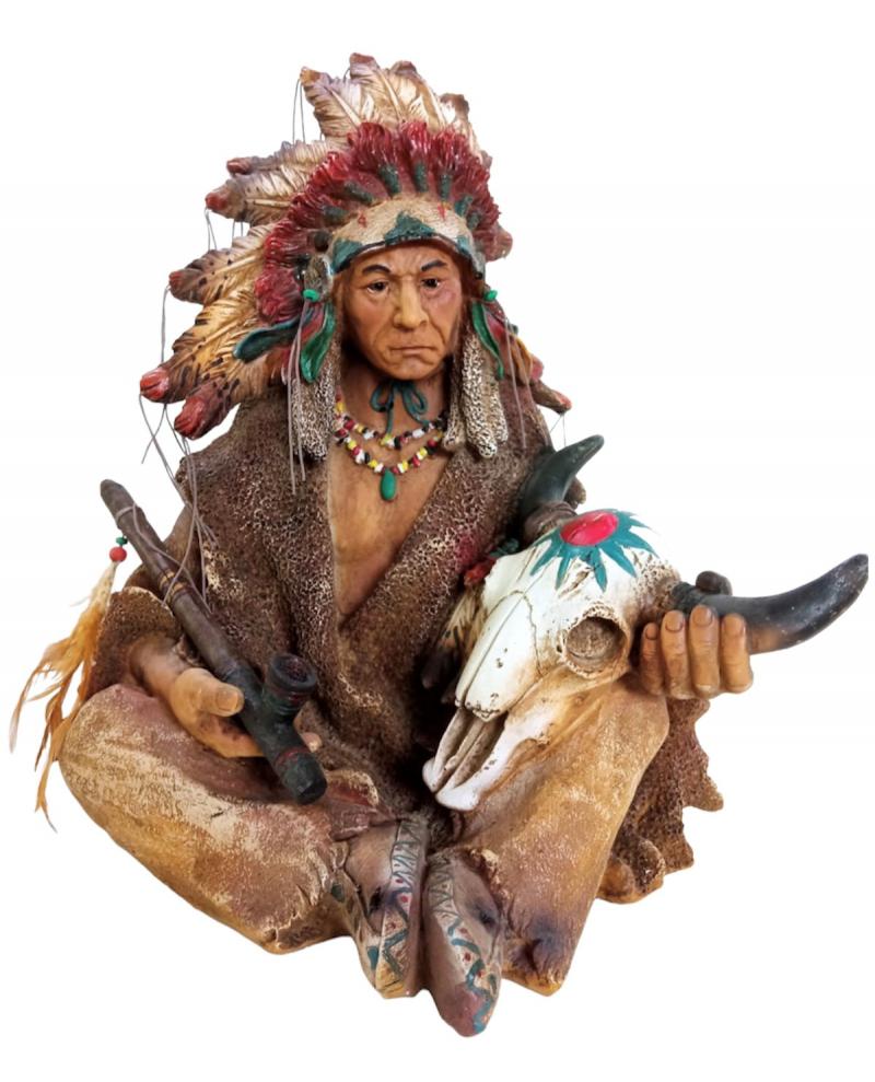 Índio Americano Cacique Sentado com Cabeça de Touro