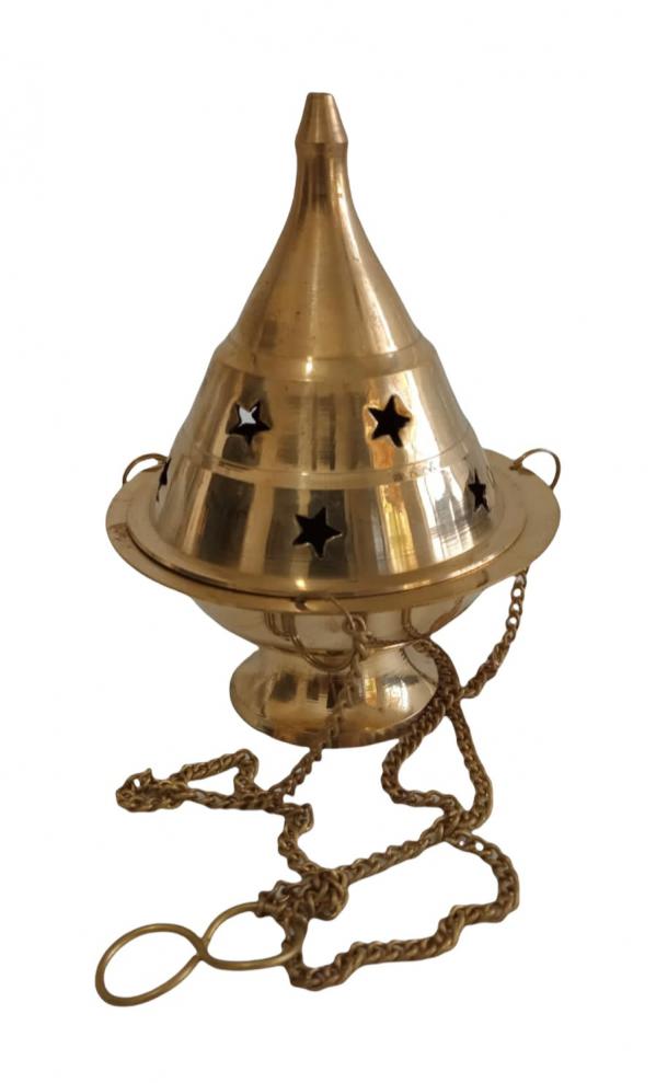 Turíbulo Incensório Indiano de Metal Para Cone e Defumação em Brasa