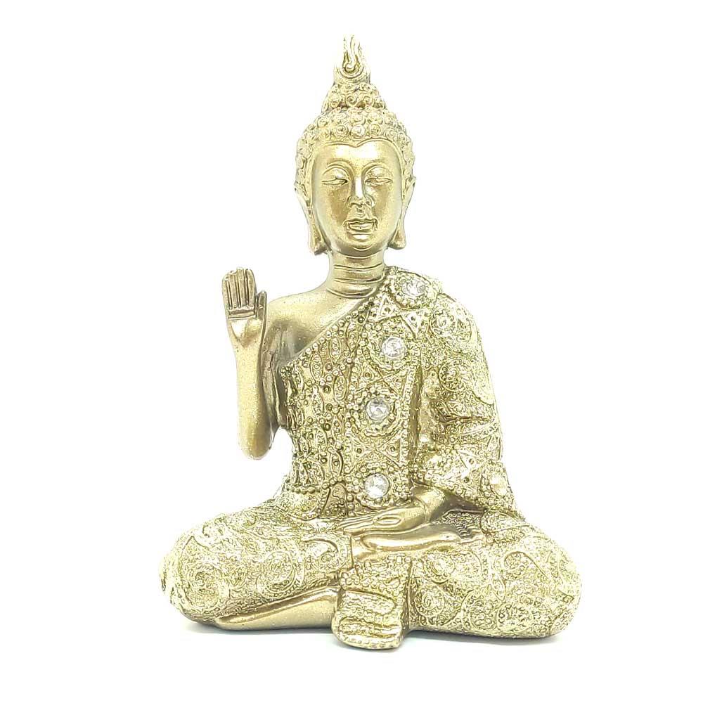 Buda Abhaya Mudra Coragem Palma da Mão Frente - Dourado 13cm ...