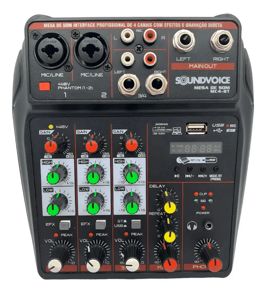 Mesa De Som Console Soundvoice MC4-BT 4 Canais Bluetooth e Interface : Acessórios de Bateria ...