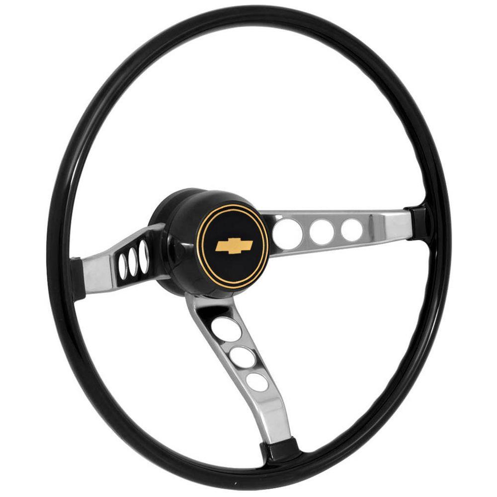 Volante Completo Preto Aro Inox Polido Botão Chevrolet Dourado GM Opala ...