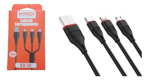 CABO USB CARREGADOR DE CELULAR TRIPLO KD-30 KAIDI