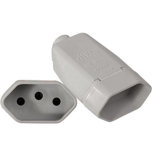 PLUG FÊMEA 20A 2P+T LONGO CINZA 39011 MEC-TRONIC : Elétrica - Pinos e ...