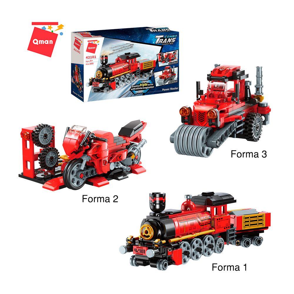 QMAN KIT 3 EM 1: TREM, MOTO OU TRATOR - BLOCOS TIPO LEGO