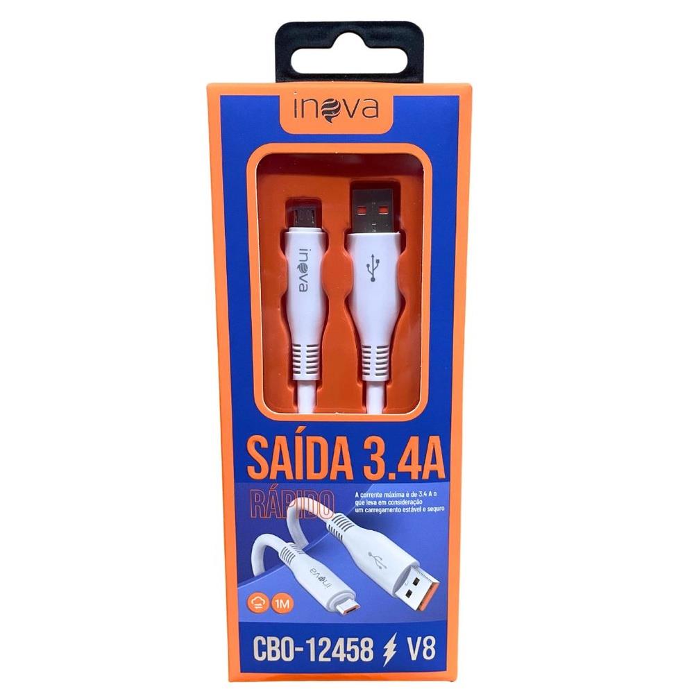 Cabo INOVA - USB V8 - 3.4A - 1 Metro - CBO-12458