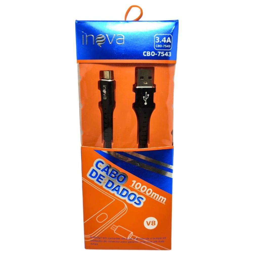 Cabo INOVA - USB V8 - 3.4A - 1 Metro - CBO-7543