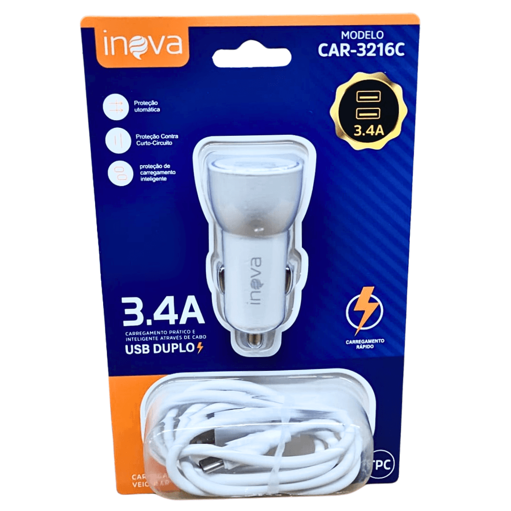 Carregador Veicular INOVA - TYPE C - 3.4A - Cabo Solto - CAR-3216C ...