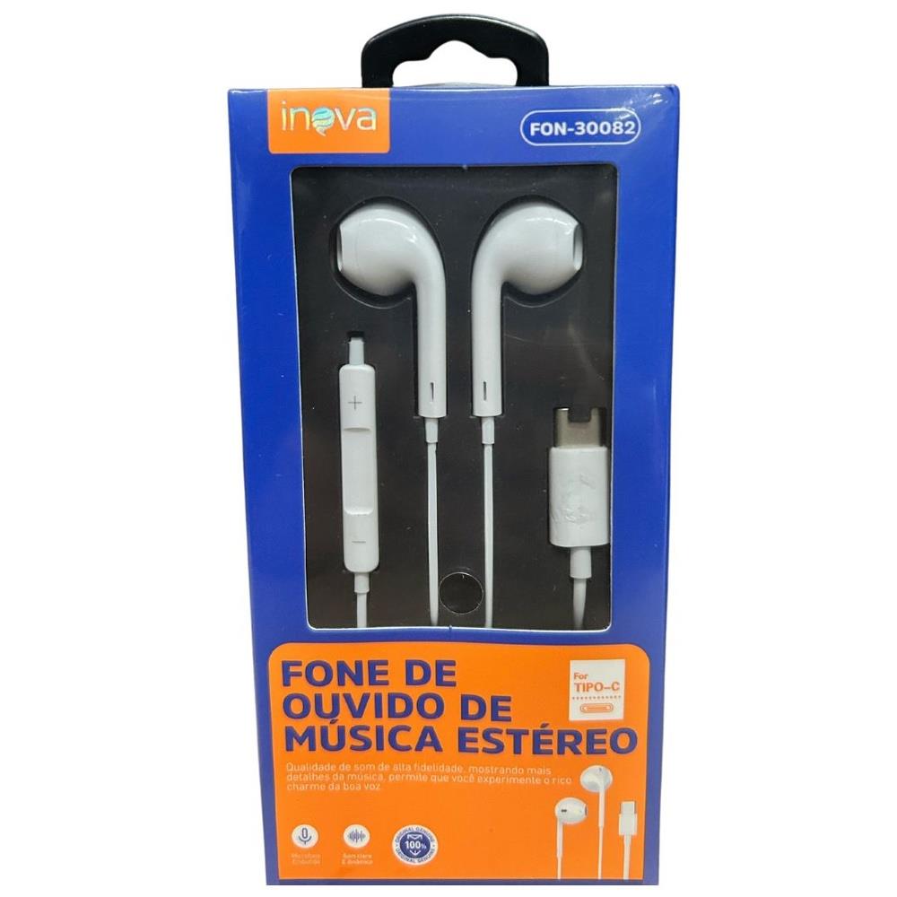 Fone INOVA - Type C - Com Microfone - FON-30082 : ÁUDIO - FONES - TYPE C
