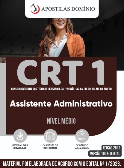 Apostila CRT 1 2023 - Assistente Administrativo : APOSTILAS - CRT 1 - 2023 : Apostilas Domínio